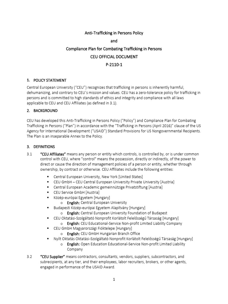 P-2110-1 Anti-Trafficking Policy and Compliance Plan | PDF | Human ...