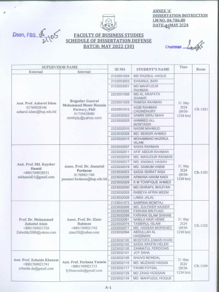 Defense Schedule | PDF