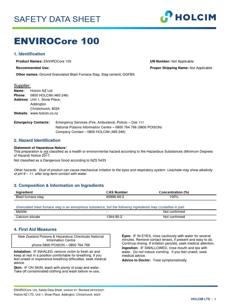 ENVIROCore 100 Safety Data Sheet | PDF | Toxicity | Personal Protective Equipment