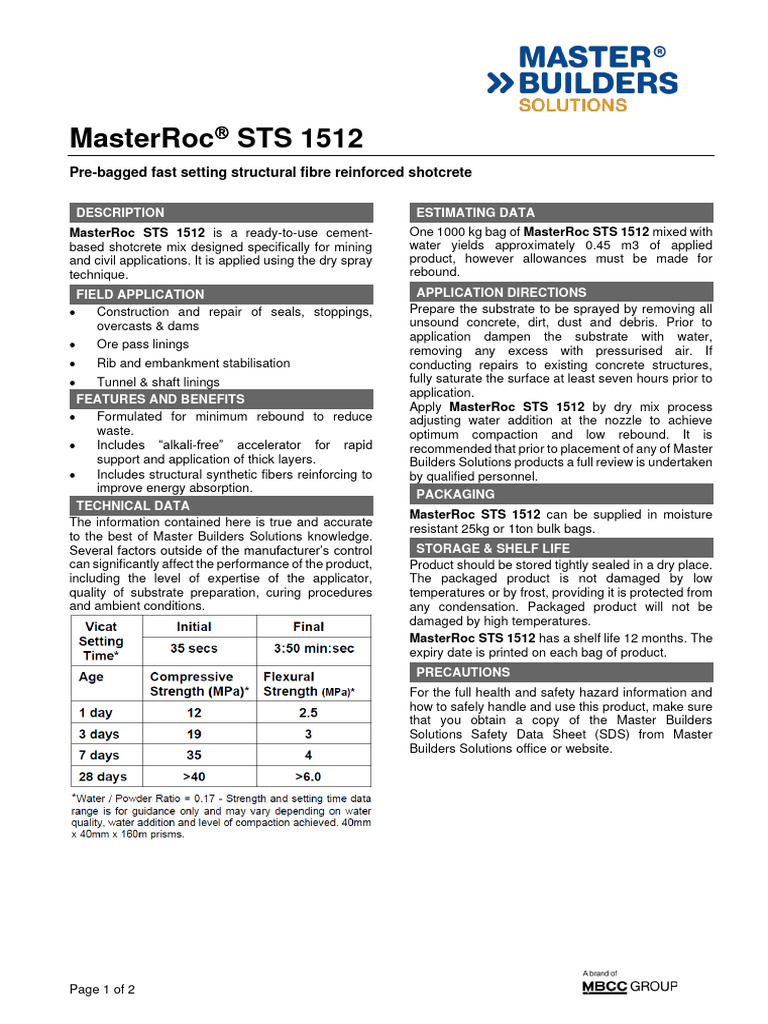 MasterRoc STS 1512 - MY v1 - 01.2024 | Download Free PDF | Concrete | Materials
