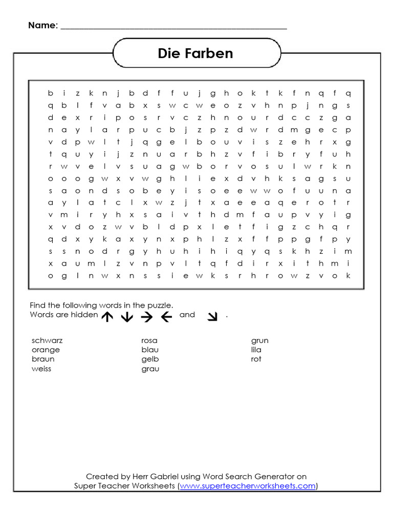 Farben Word Search Puzzle | PDF | Puzzles | Word Puzzles