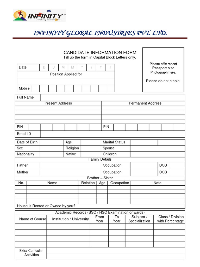Candidate Information Form Guide | PDF