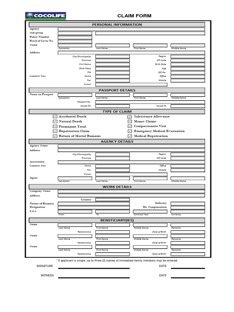 Claims Form | PDF | Government And Personhood