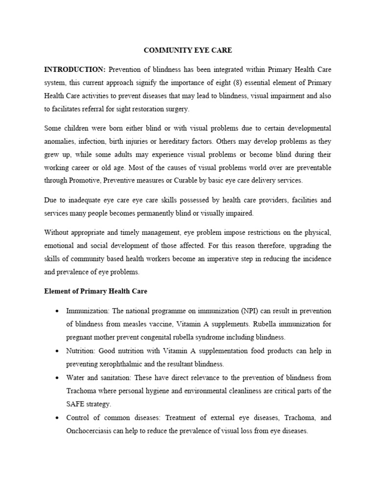 Che 245 Community Eye Care | PDF | Human Eye | Visual Impairment