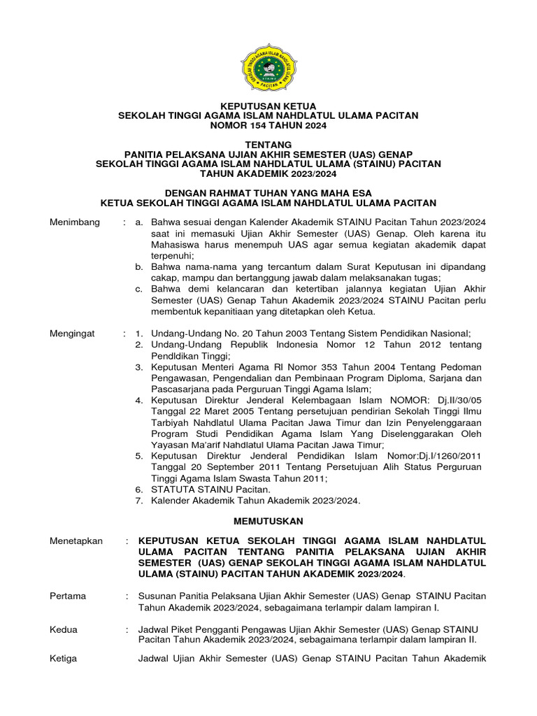 SK Panitia Uas Genap 2023-2024 | PDF