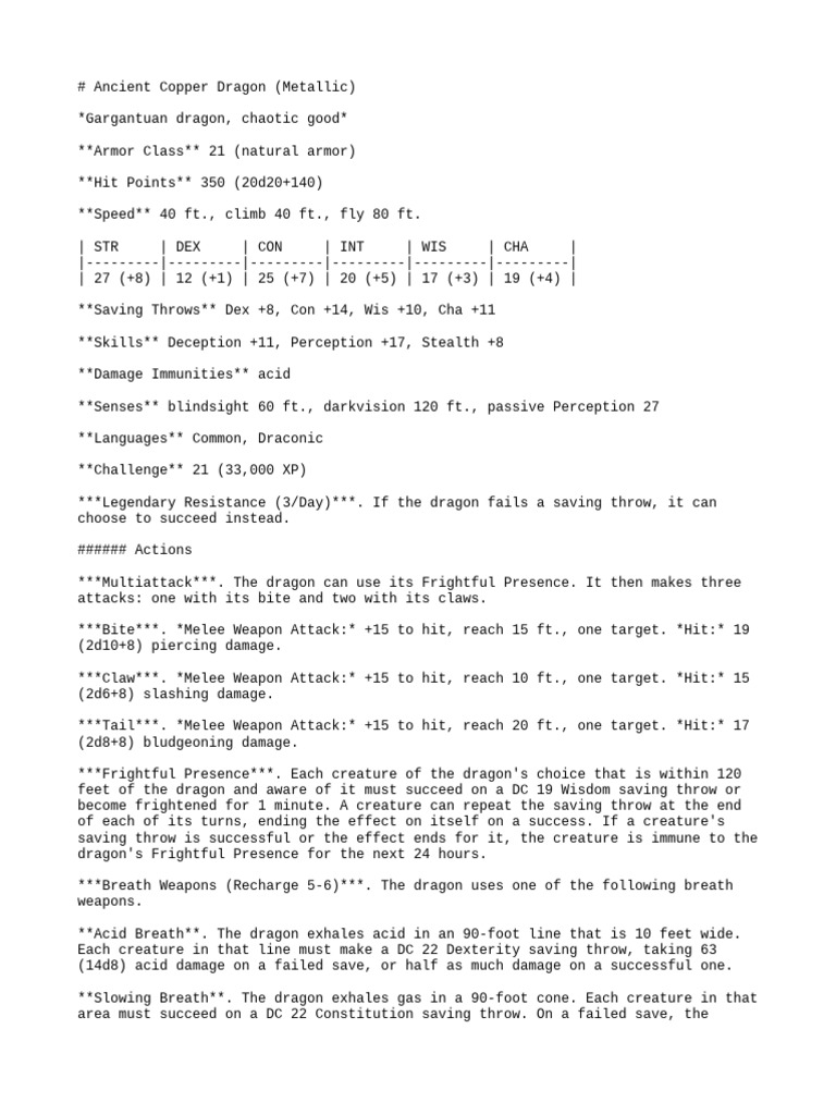 Ancient Copper Dragon Stats and Abilities | PDF | Role Playing Games