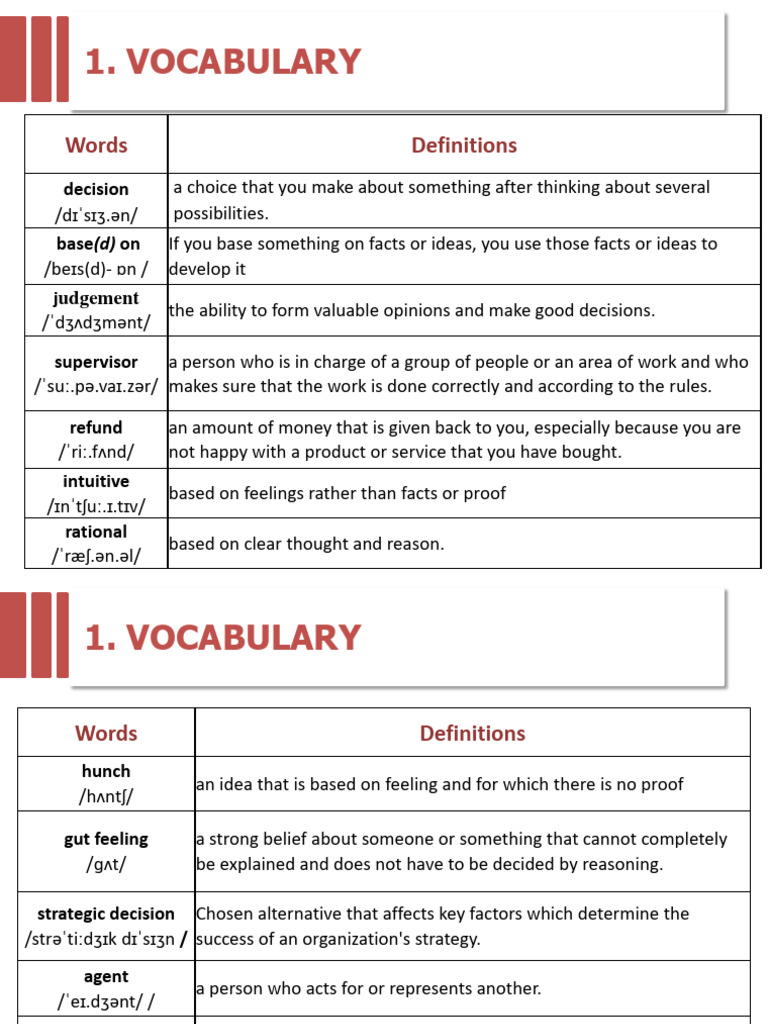 Essential Business Vocabulary Terms | PDF | Reason | Feeling