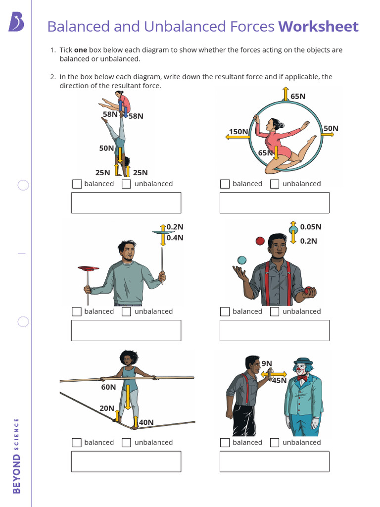Balanced vs Unbalanced Forces Worksheet | PDF