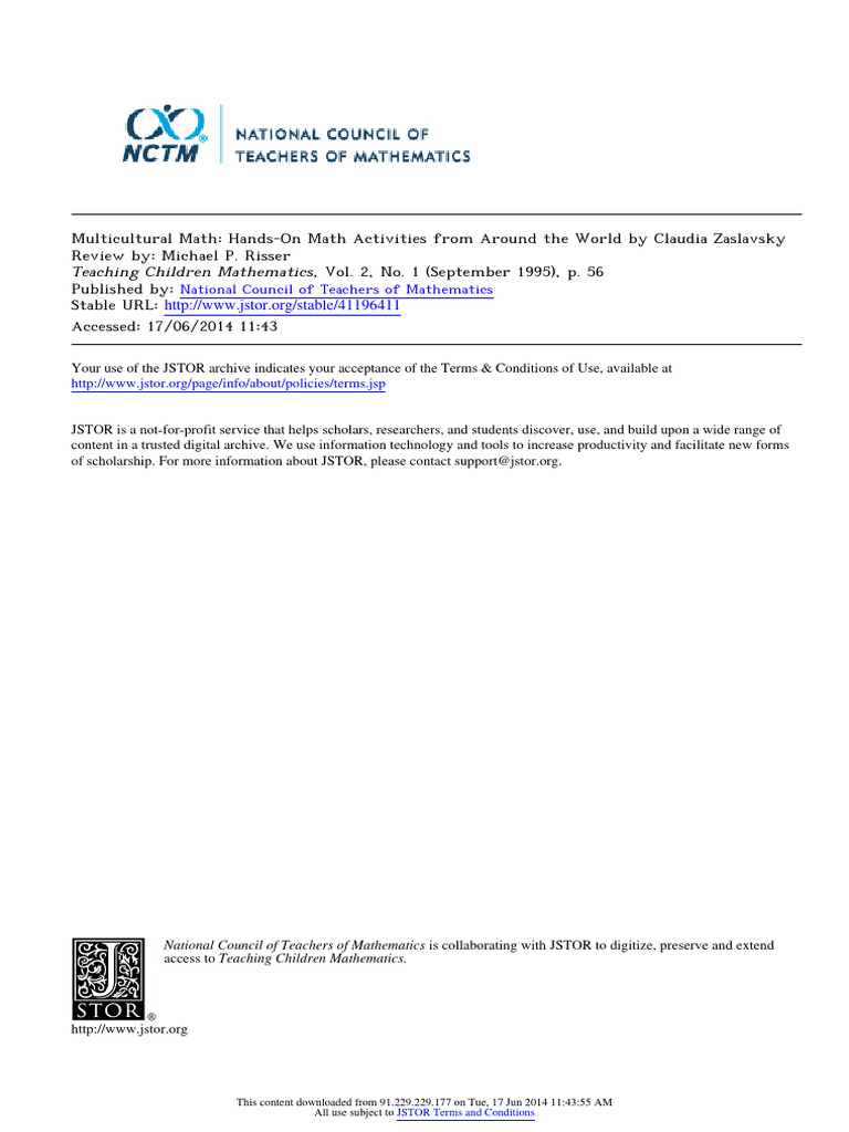 Multicultural Math Activities Review | PDF | National Council Of ...