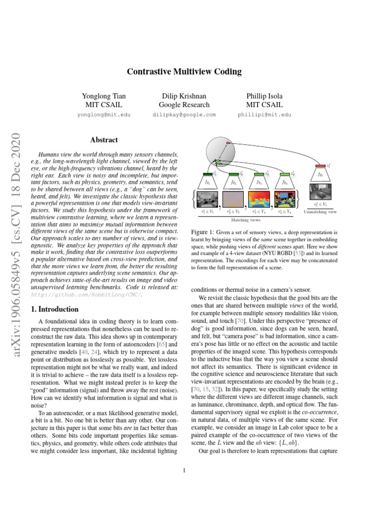 2019 【CMC】 Contrastive Multiview Coding【多视角下的对比学习】 | PDF | Foreign Language Studies