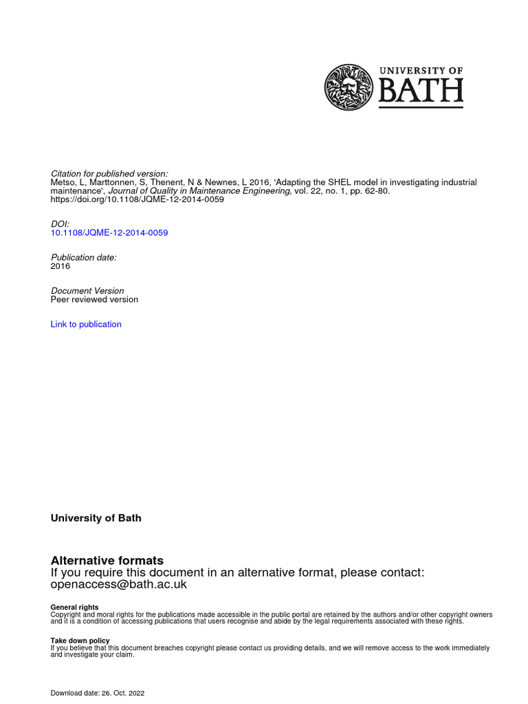 Adapting The SHEL Model in Investigating Industrial Maintenance | PDF ...