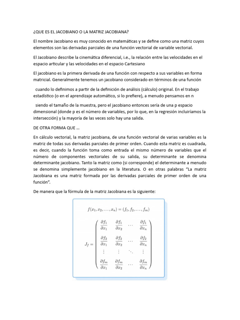 Definición y Cálculo del Jacobiano | PDF | Matriz (Matemáticas ...