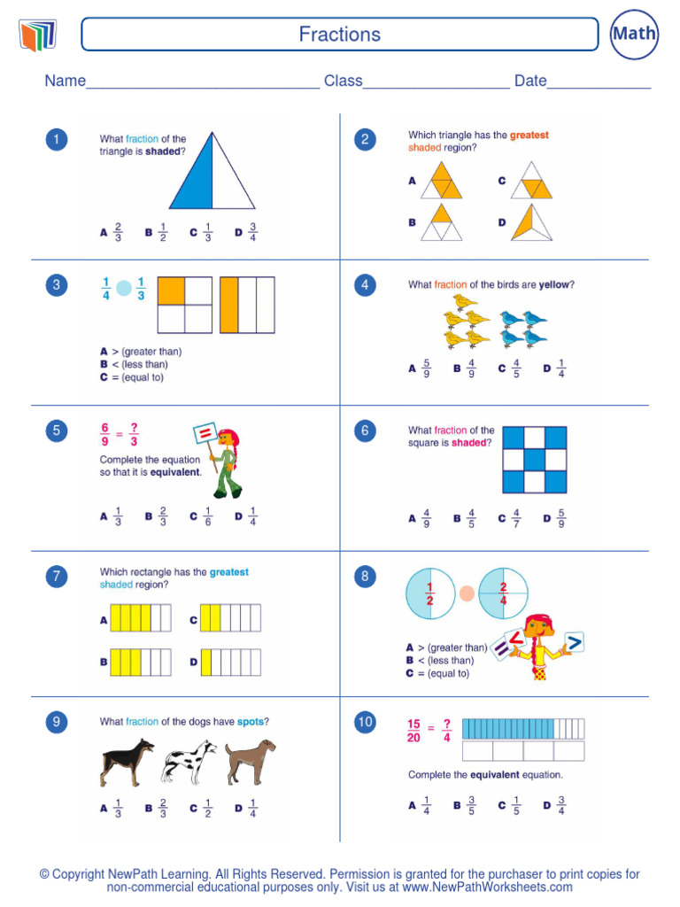 Worksheet Math Grade 4 Fractions 4 1 | PDF | All Rights Reserved ...