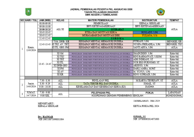 Jadwal Pembekalan PKL 2024 | PDF