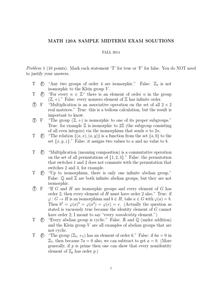 Sample Midterm Sol | PDF | Group (Mathematics) | Mathematical Analysis Sample Midterm Sol | PDF | Group (Mathematics) | Mathematical Analysis