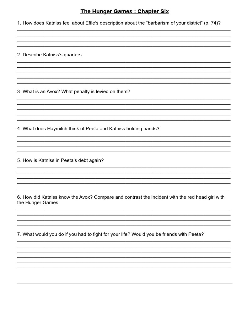 The Hunger Games Chapter 6 Reading Questions | PDF