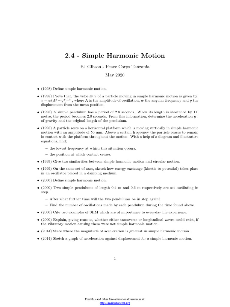 Understanding Simple Harmonic Motion | PDF | Oscillation | Applied And Interdisciplinary Physics