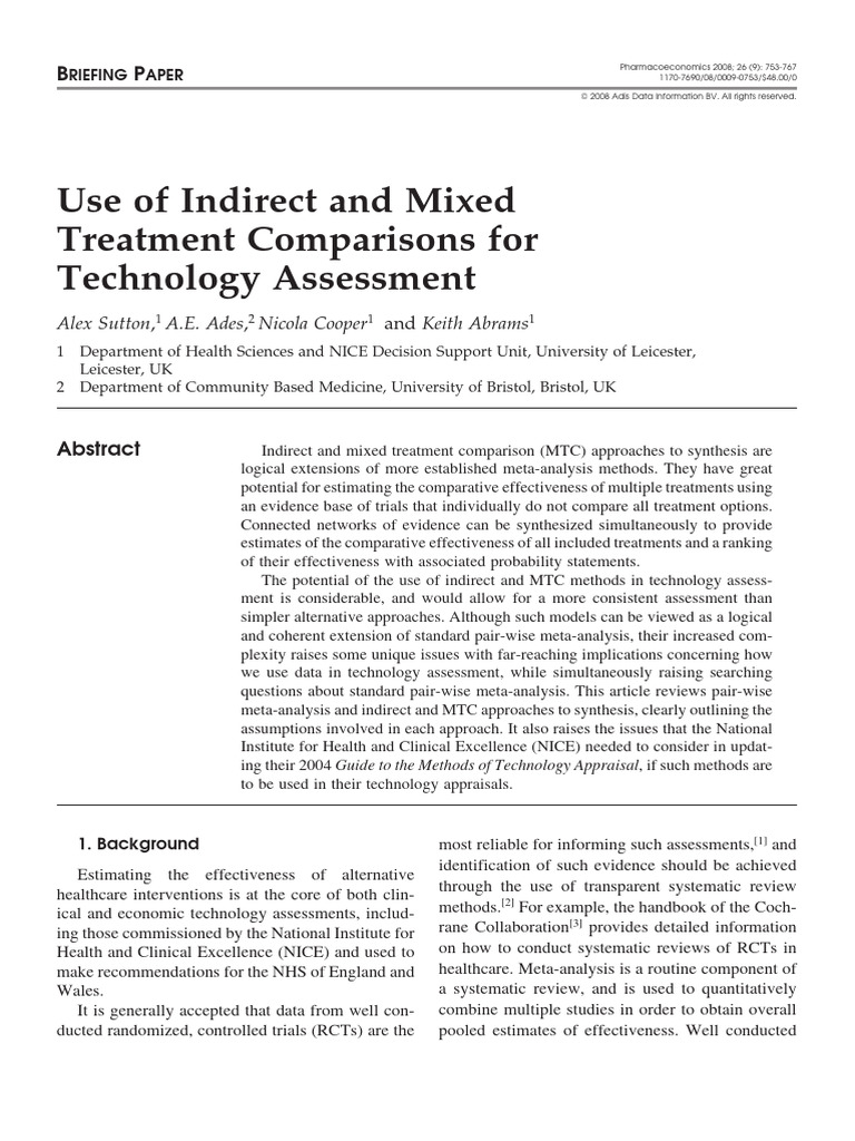 Indirect-Mixed Treatment Comparisons | PDF | Meta Analysis | Systematic ...