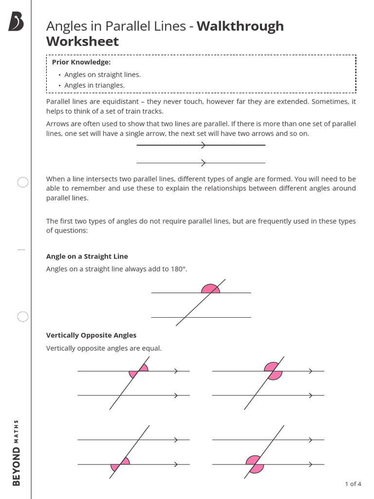 Angles in Parallel Lines KS3 Walkthrough Worksheet | PDF | Angle | Line ...
