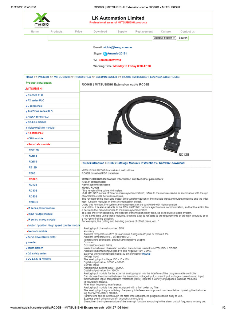 RC06B - MITSUBISHI Extension Cable | PDF | Programmable Logic ...