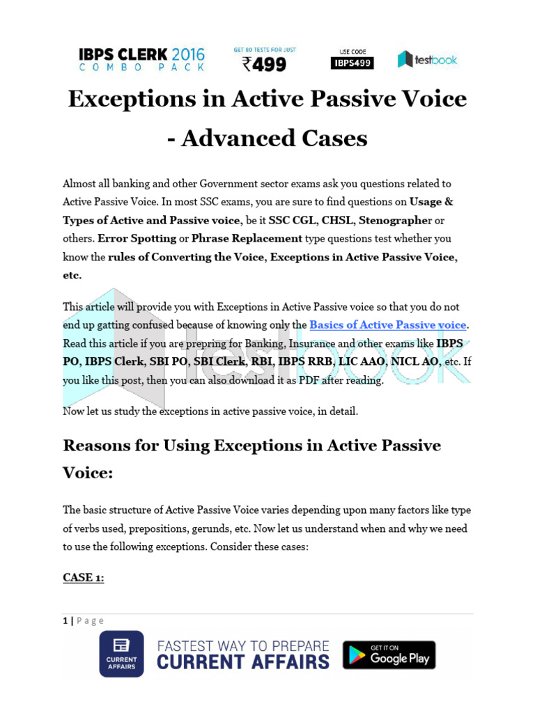 Exceptions in Active Passive Voice Advanced Cases | PDF | Verb ...