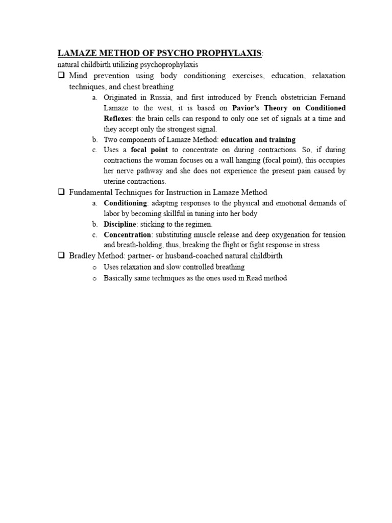 Lamaze Method of Psycho Prophylaxis | PDF | Self-Improvement