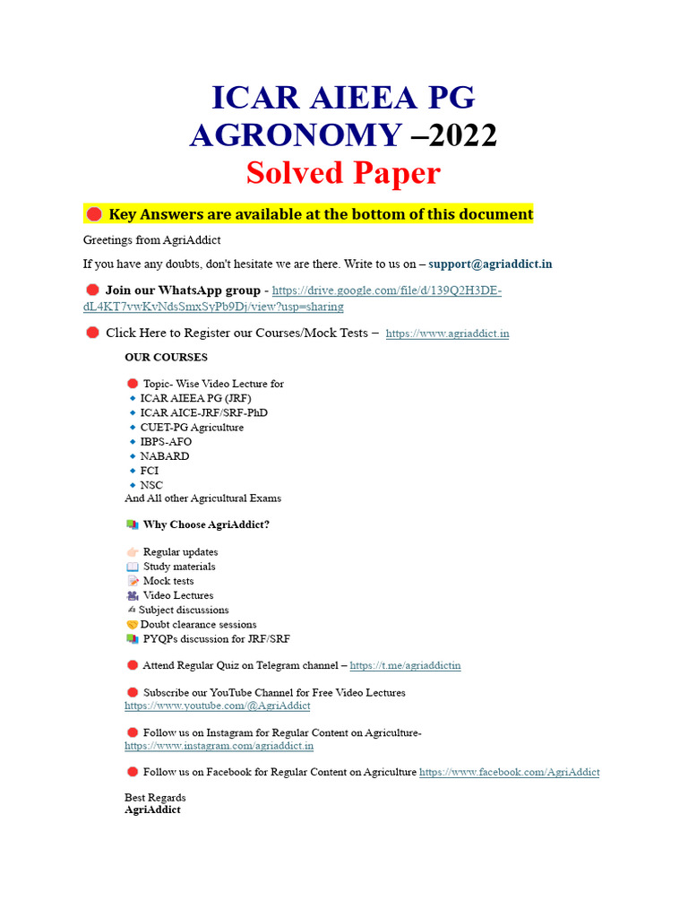 ICAR JRF AGR_2022 | PDF | Cellular Respiration