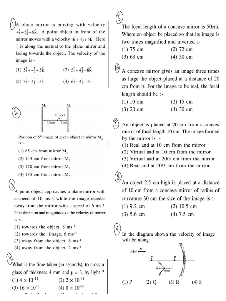 X B1 Reflection and Refraction Through Plane Surfaces DPP | PDF