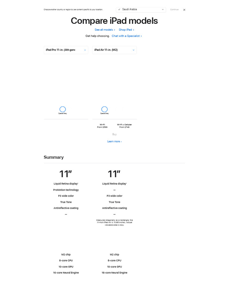 Ipad Pro 11 In. (4th Generation) Vs Ipad Air 11 In. (M2) - Apple | PDF ...