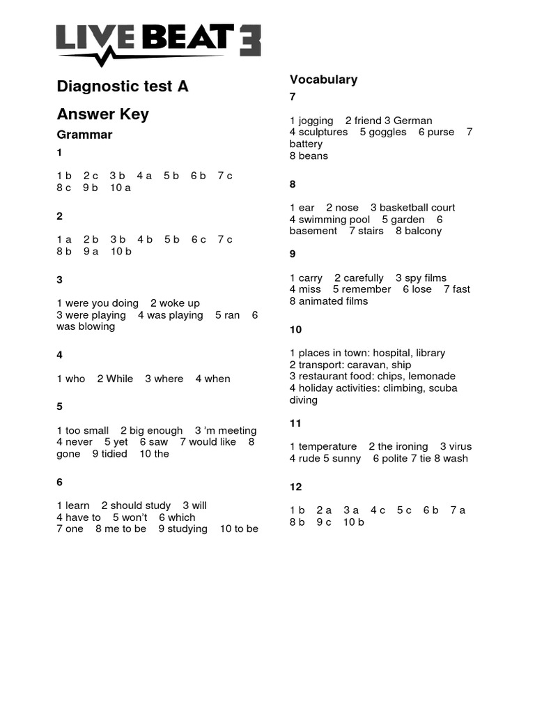 LB3 Diagnostic Tests KEY | PDF