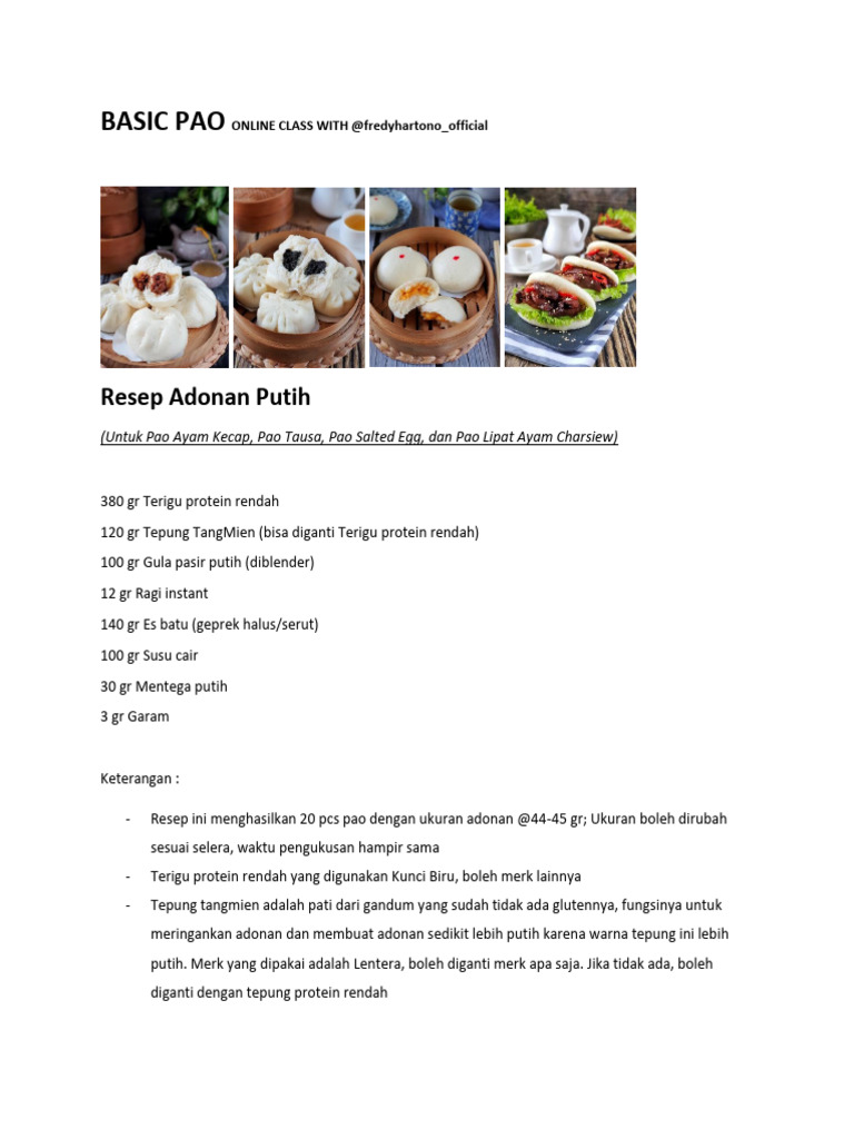 Resep Pao Lipat dan Variasi Roti Kukus | PDF | Memasak, Makanan, & Anggur