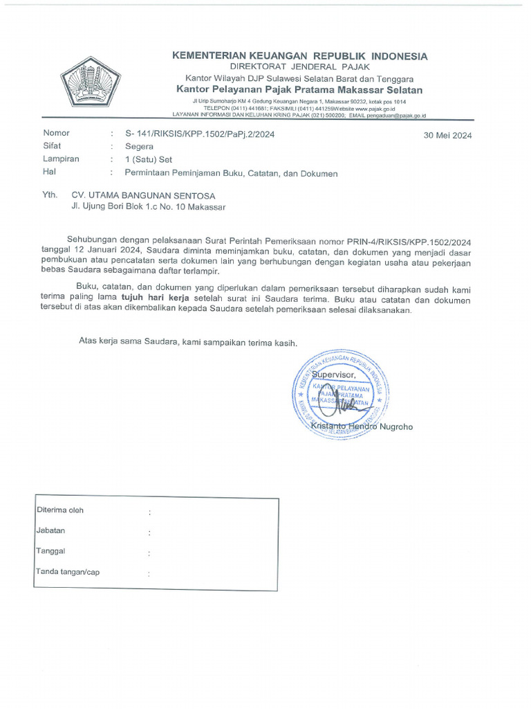 Surat Peminjaman Dokumen | PDF