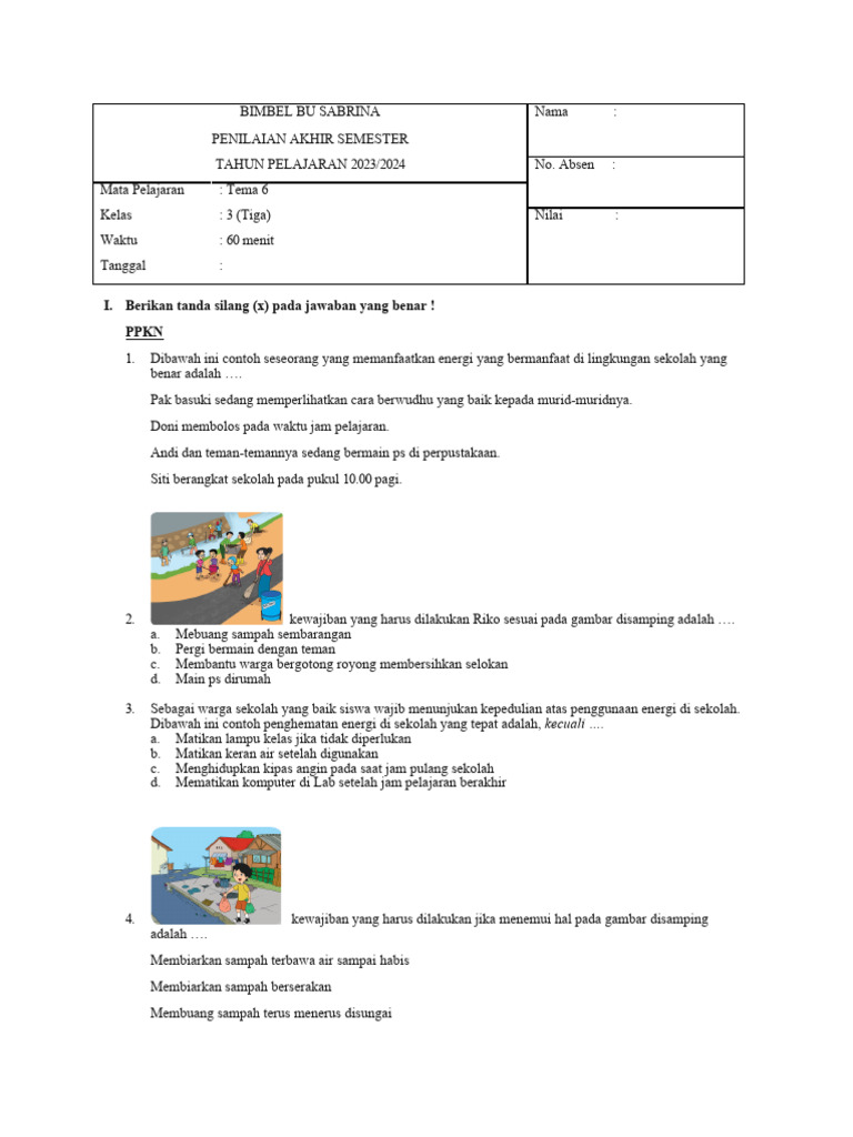 Latihan Soal Tema 6 Kls 3 | PDF