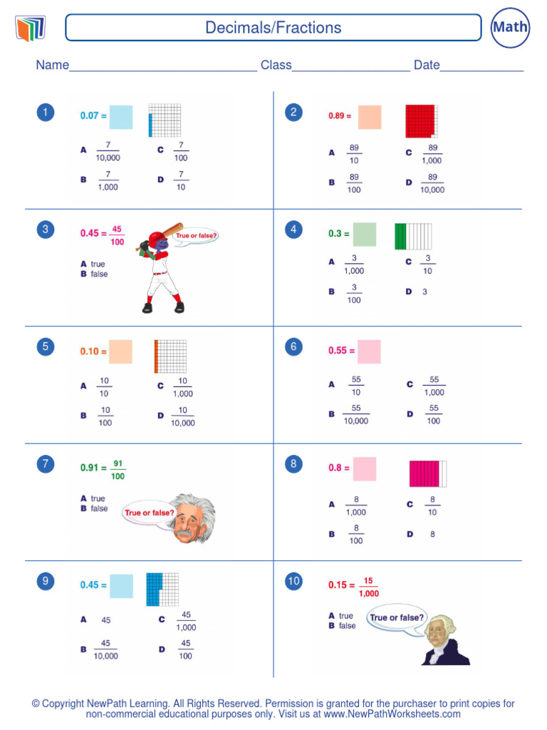 worksheet-math-grade-4-decimals-fractions-0 | Download Free PDF | All ...