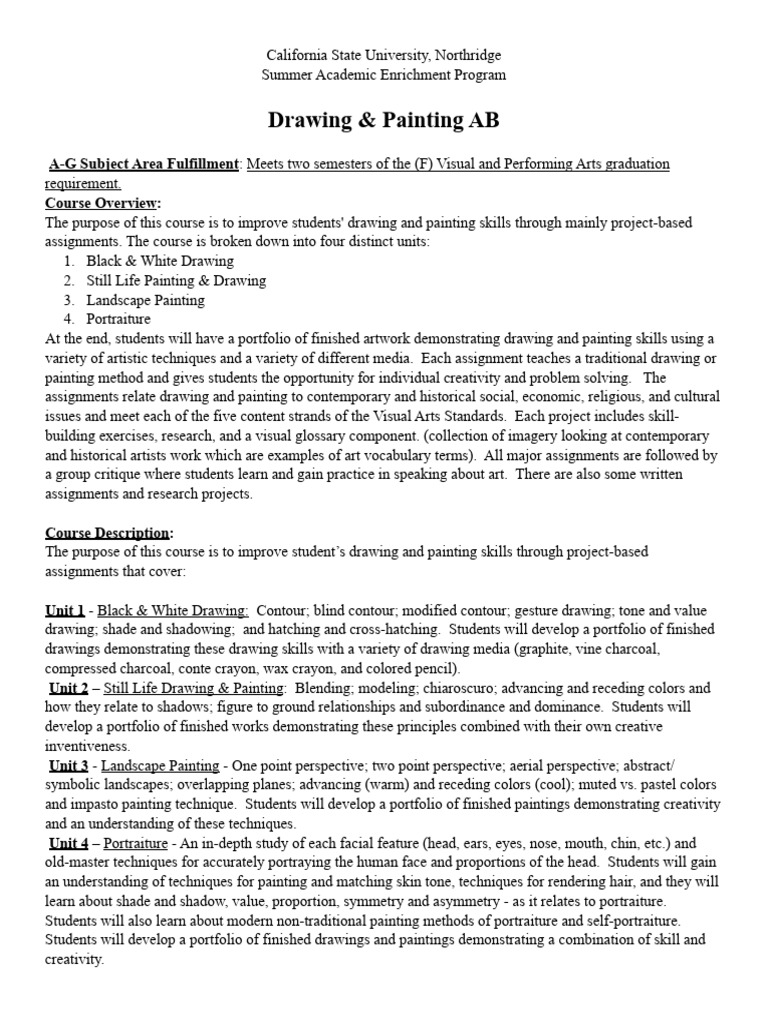 Drawing Fundamentals Syllabus | PDF | Drawing | Composition (Visual Arts)