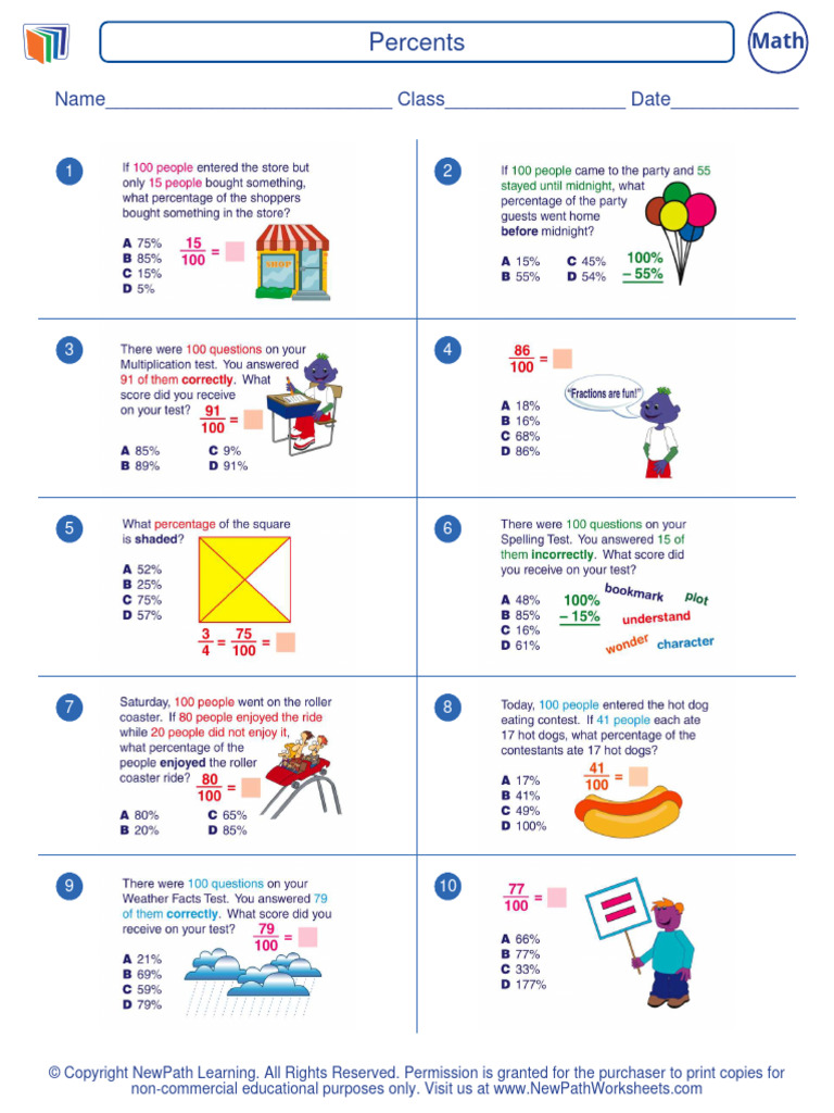 Worksheet Math Grade 4 Percents 2 1 | PDF | All Rights Reserved ...