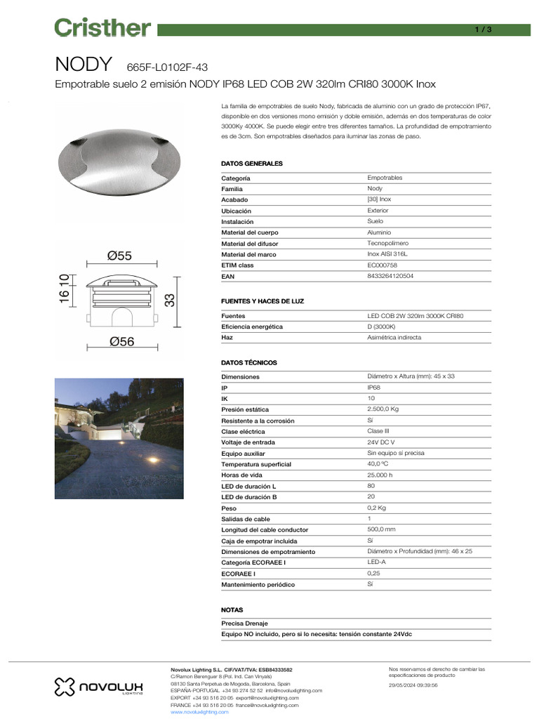 665F-L0102F-43 Empotrable Suelo 2 Emisión NODY IP68 LED COB 2W 320lm ...