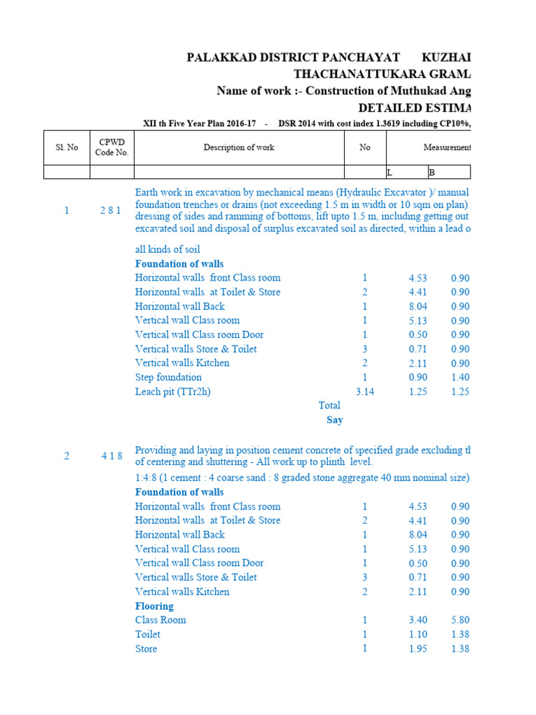 Estimation 180419 | PDF | Wall | Concrete