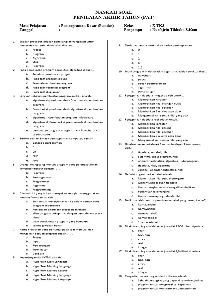 Contoh Soal Pemrograman Dasar | PDF | Komputer | Metode & Bahan Ajar