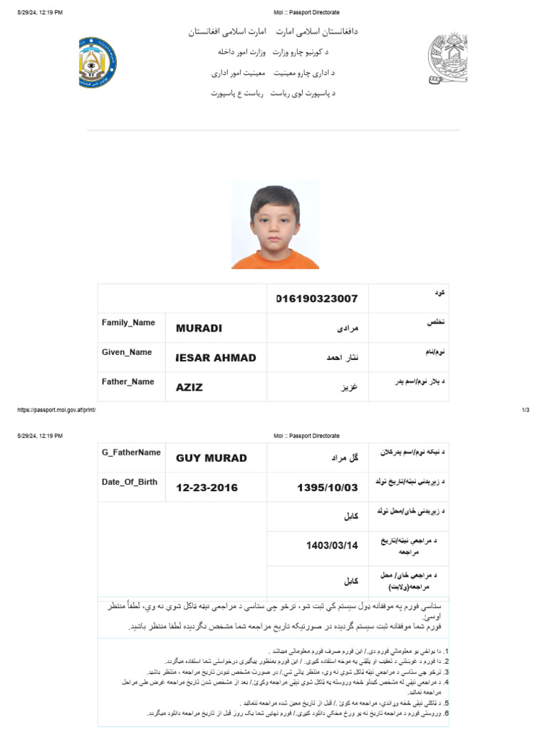 MoI - Passport Directorate Nesar | PDF