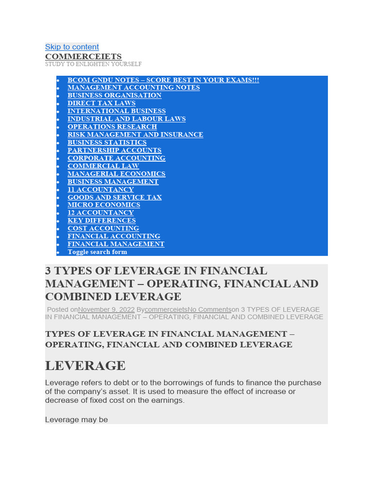 Leverage Theory -Important | Download Free PDF | Leverage (Finance ...