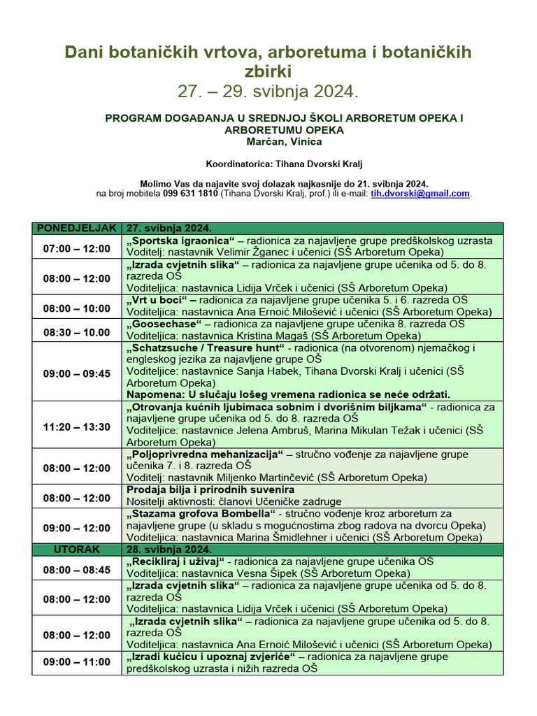 Program Dana Arboretuma 2024. ARBORETUM OPEKA | PDF