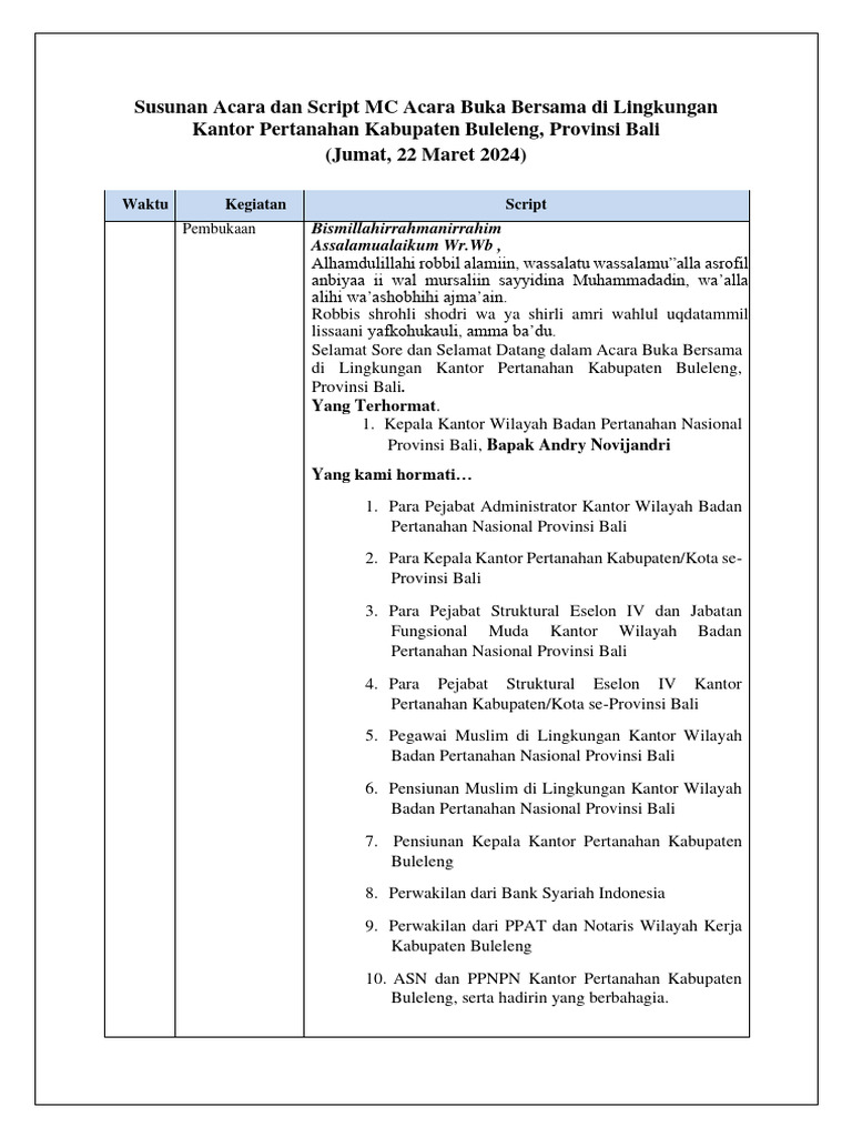 Susunan Acara dan Script MC Buka Bersama di Lingkungan Kantor ...