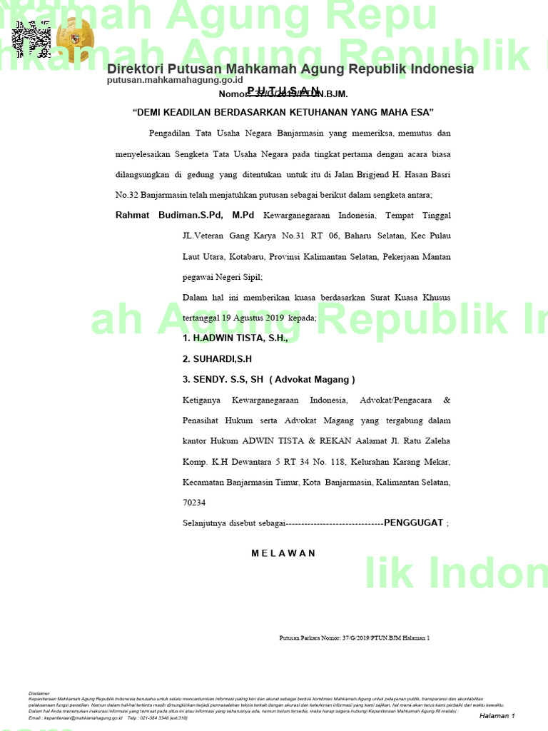 Putusan 37 G 2019 Ptun - BJM 20240427164421 | PDF