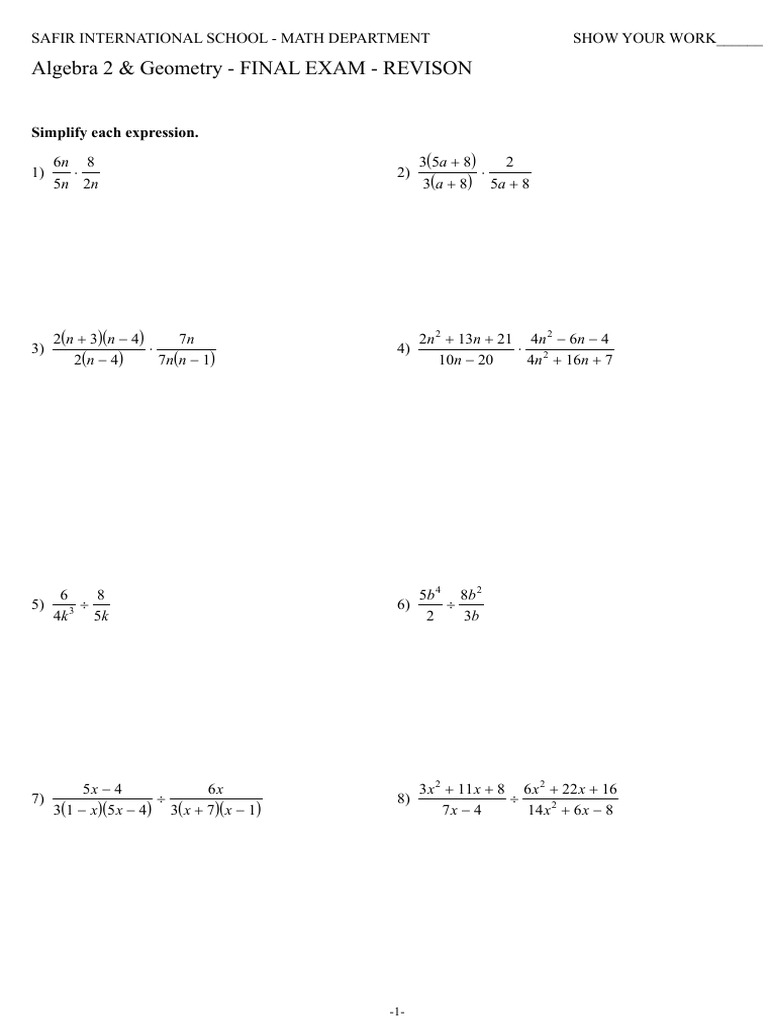 Algebra 2 & Geometry Exam Review | PDF | Elementary Mathematics ...