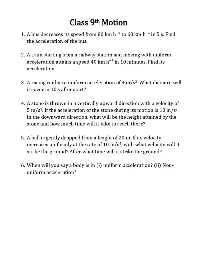 Class 9 Physics: Motion Problems | PDF