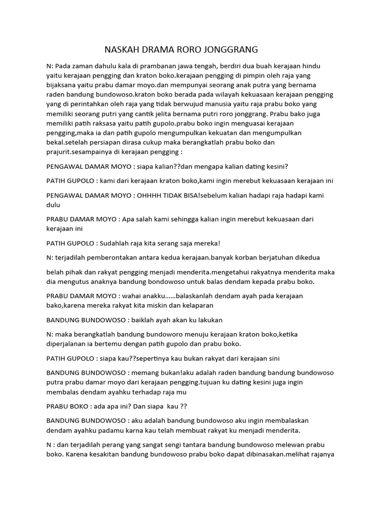 Naskah Drama Roro Jonggrang | PDF