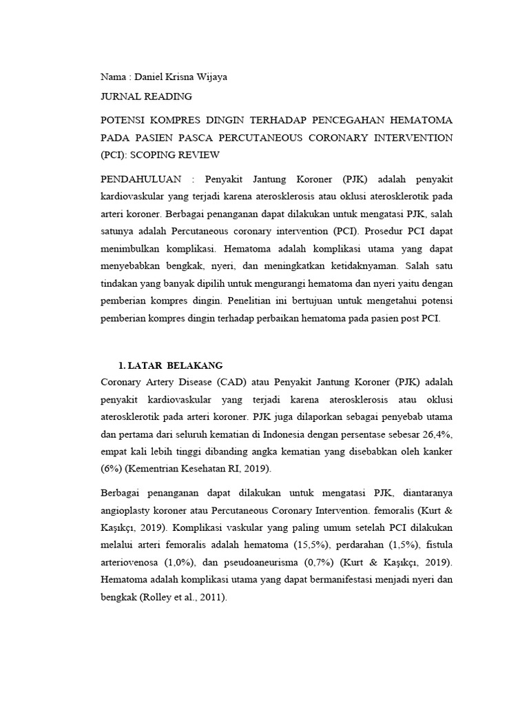 JURNAL READING POTENSI KOMPRES DINGIN TERHADAP PENCEGAHAN HEMATOMA PADA PASIEN PASCA ...