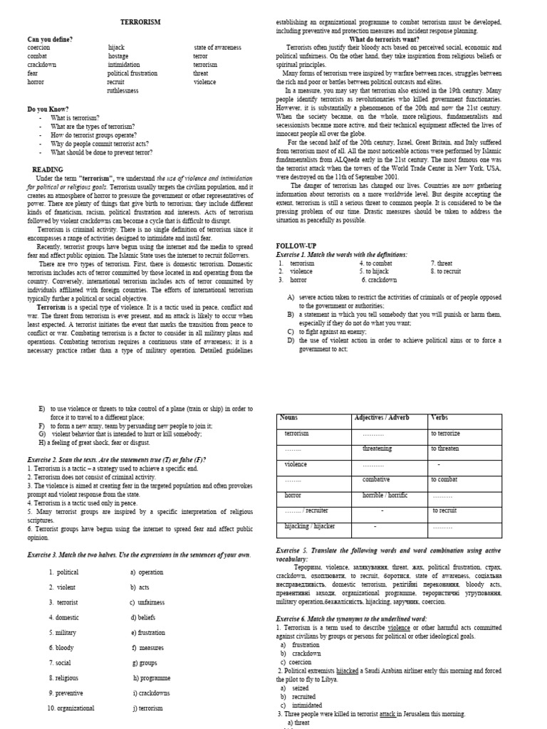 Terrorism 1 | PDF | Violence | Crimes