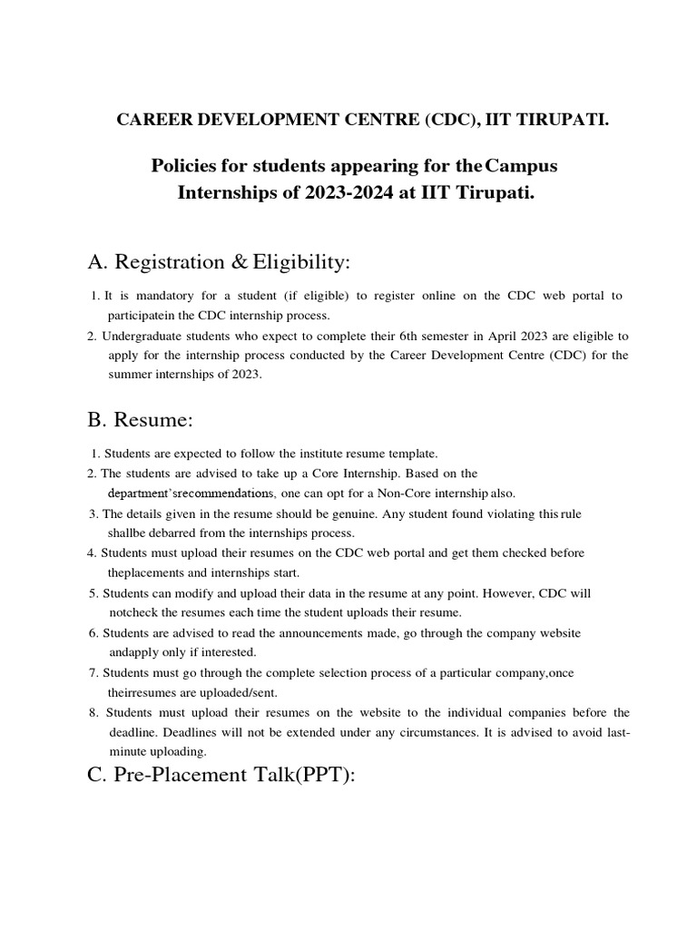 Internship Policies 2023 24 | PDF | Internship | Job Hunting